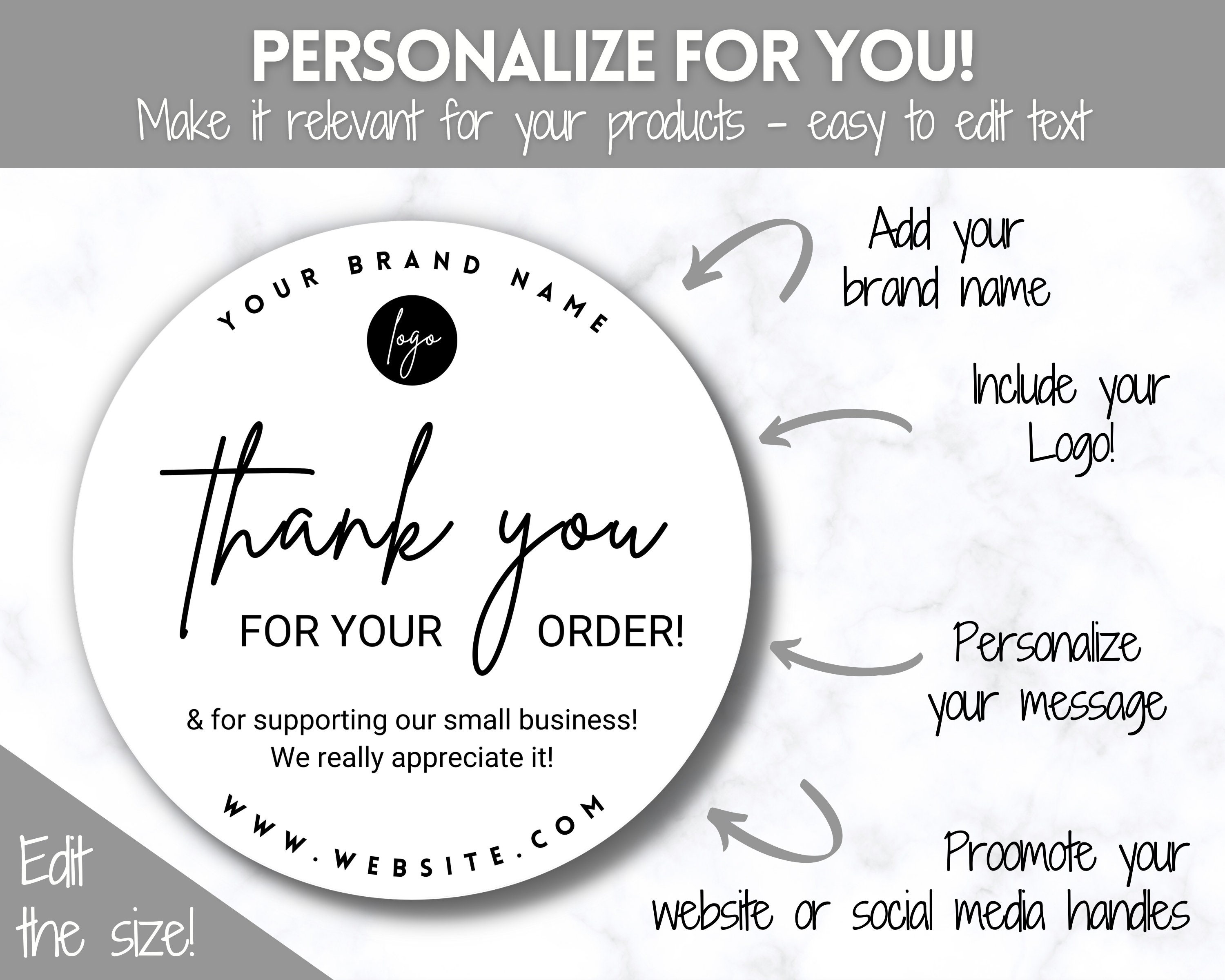 EDITABLE Thank You Sticker Digital Thank You Label Template - Etsy