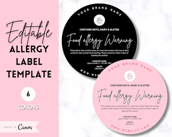 EDITABLE Allergy Label Template Allergen Label Allergy | Etsy