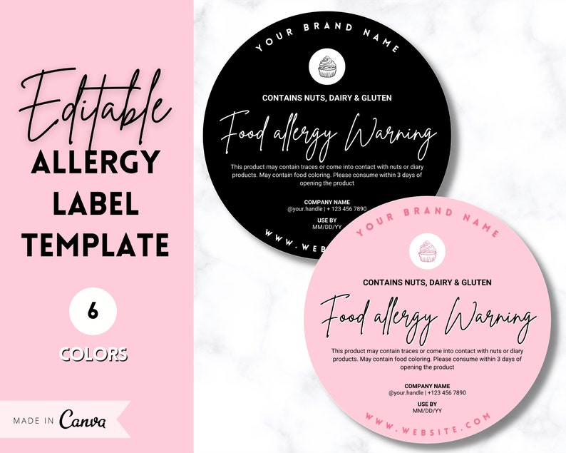 EDITABLE Allergy Label Template Allergen Label Allergy | Etsy