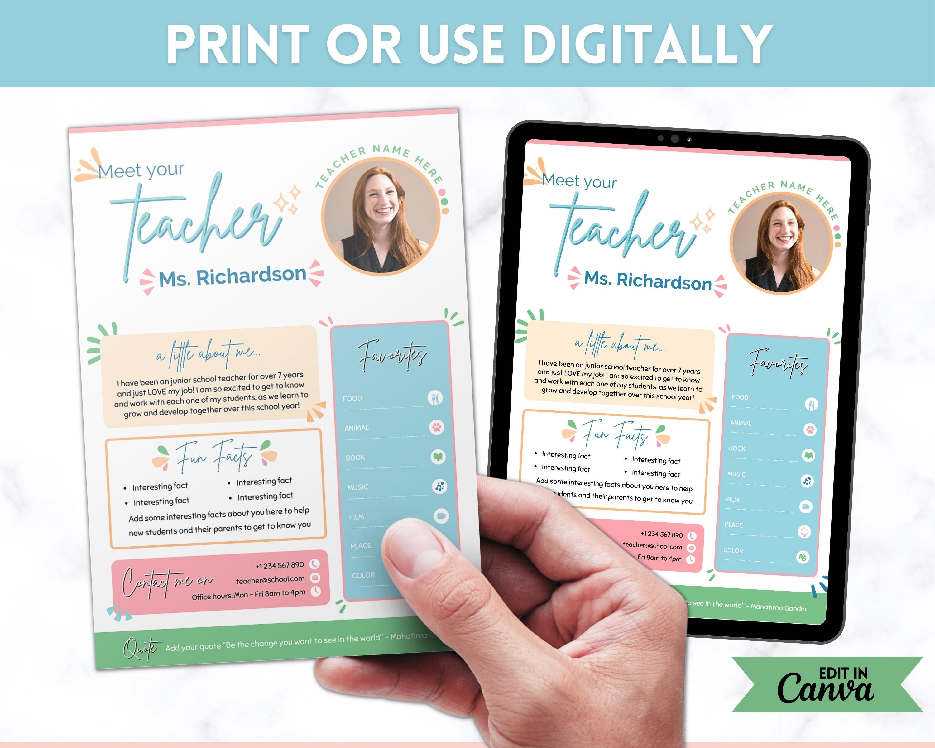 EDITABLE Meet the Teacher Template, Meet Your Teacher Introduction ...