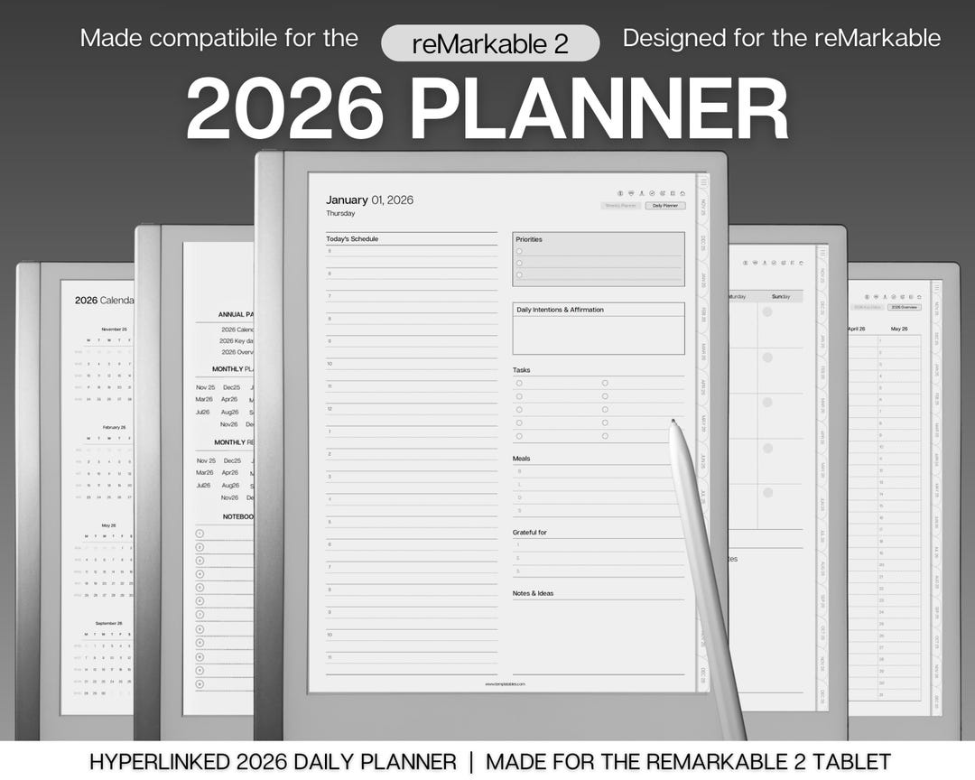 2026 Digital Daily Planner for the Remarkable, With Hyperlinks ...