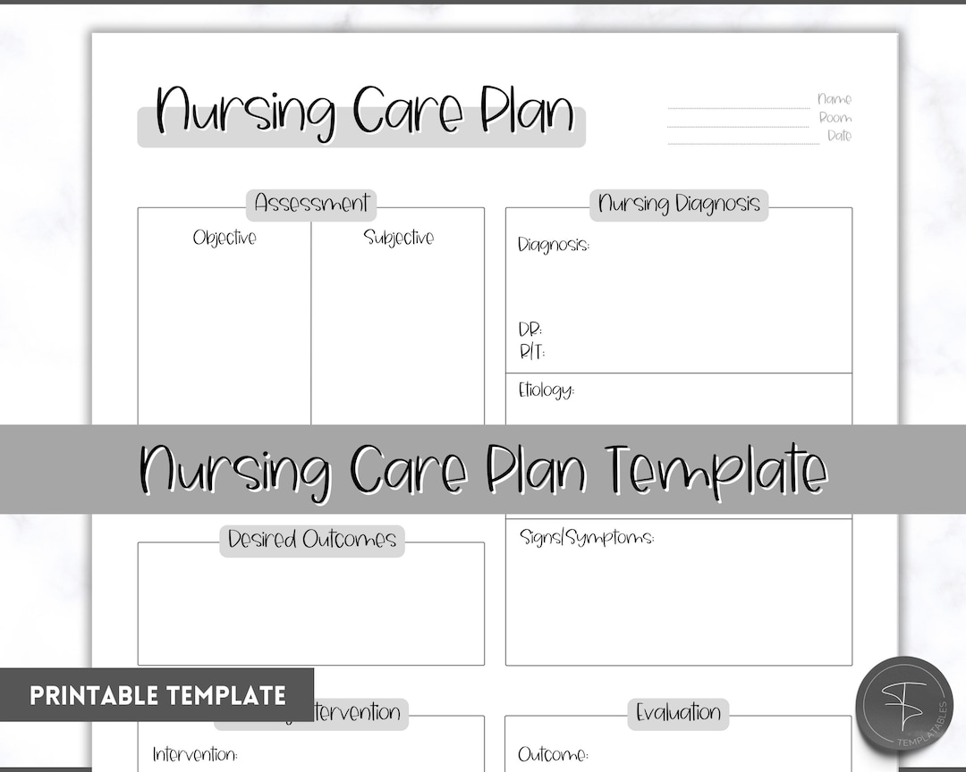 Printable Nursing Care Plan Template, Nursing Notes Assessment, Nursing ...