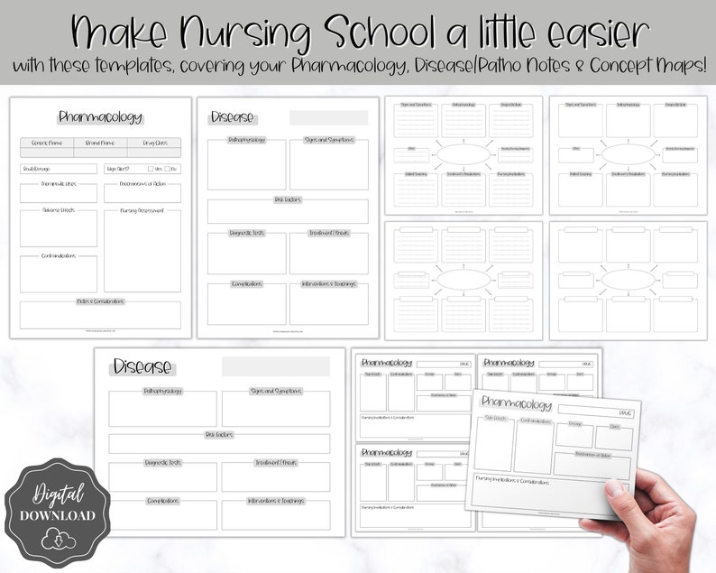 Nursing Notes BUNDLE, Printable Nurse Student Study Guide, Concept Map ...