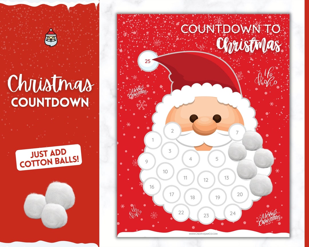 Santa Christmas Countdown! Countdown to Christmas Printable, Cotton ...