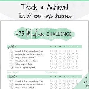 EDITABLE 75 MEDIUM Challenge Tracker, 75medium Printable, 75medium ...