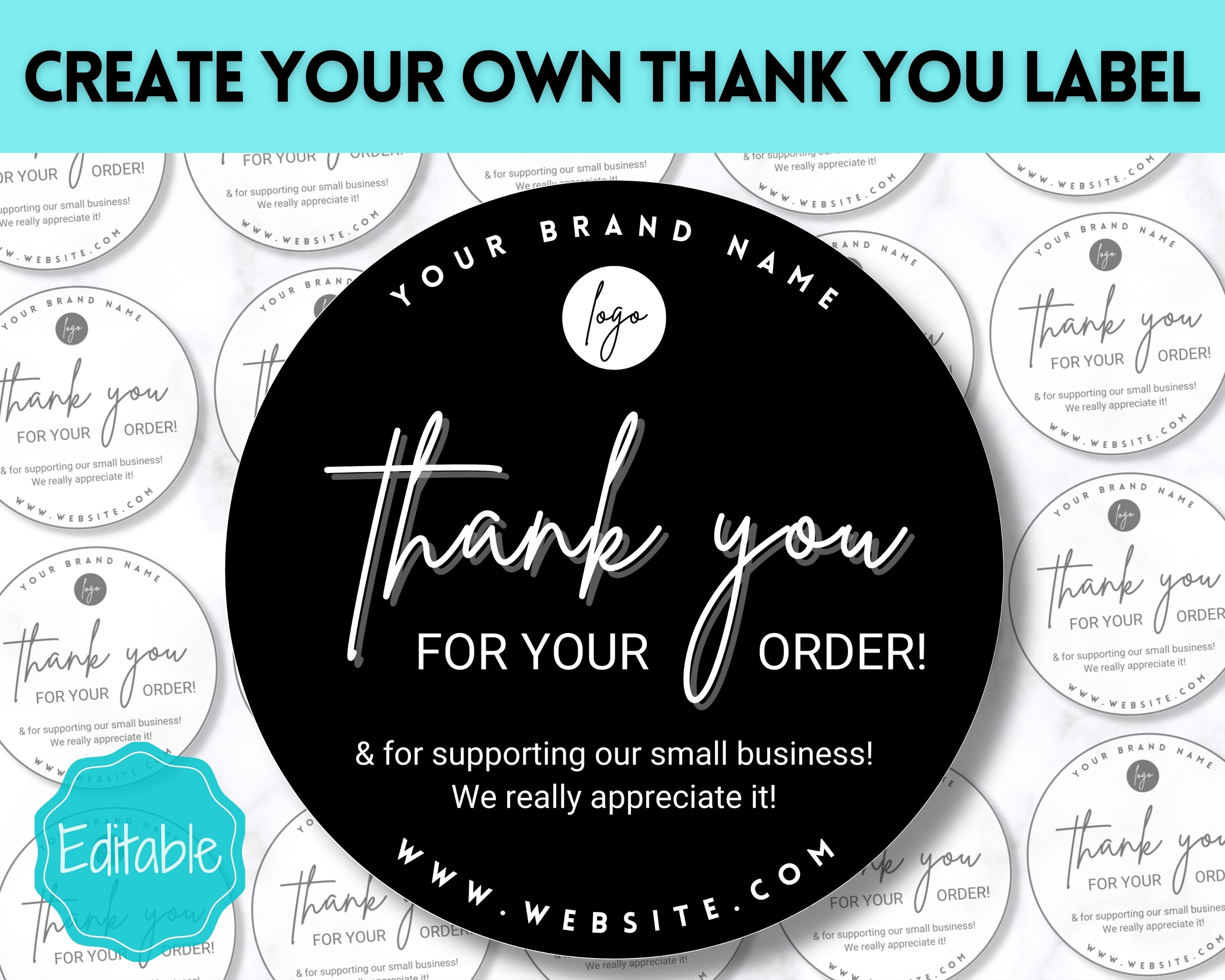 EDITABLE Thank You Sticker Digital Thank You Label Template - Etsy