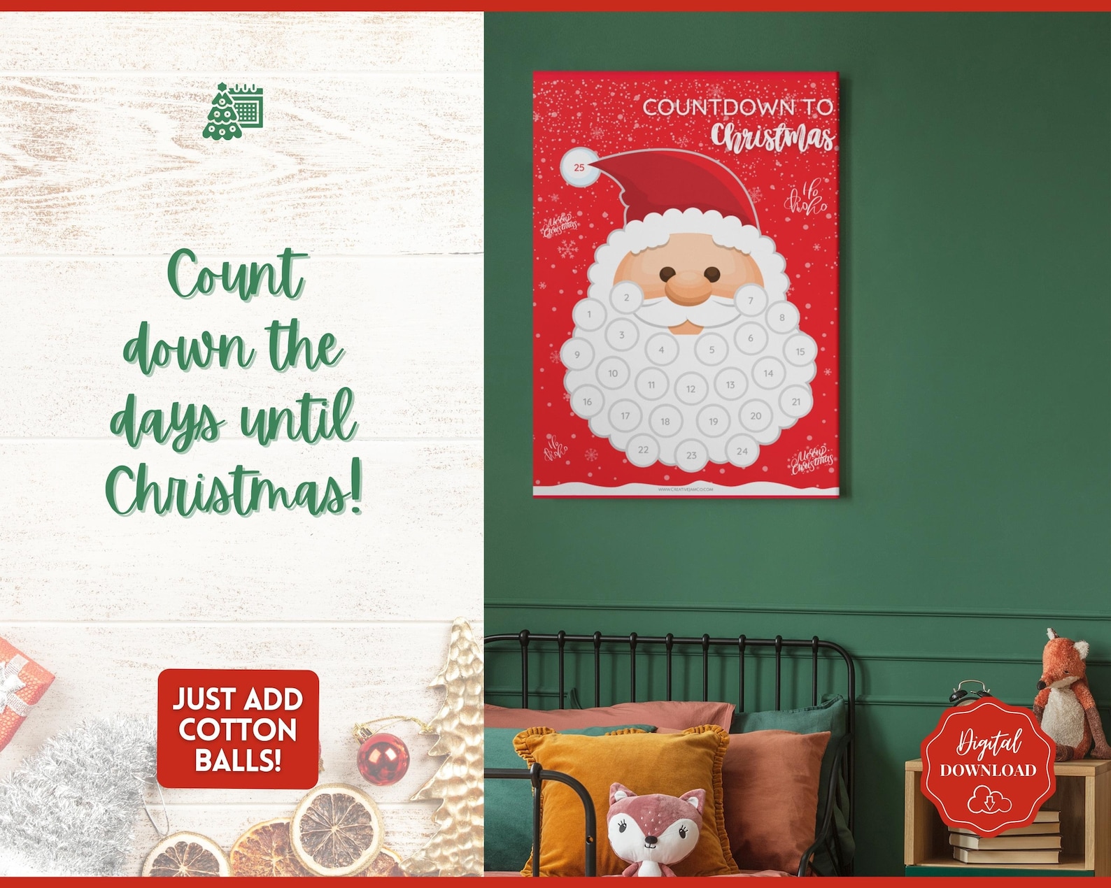 Santa Christmas Countdown Countdown to Christmas Printable - Etsy