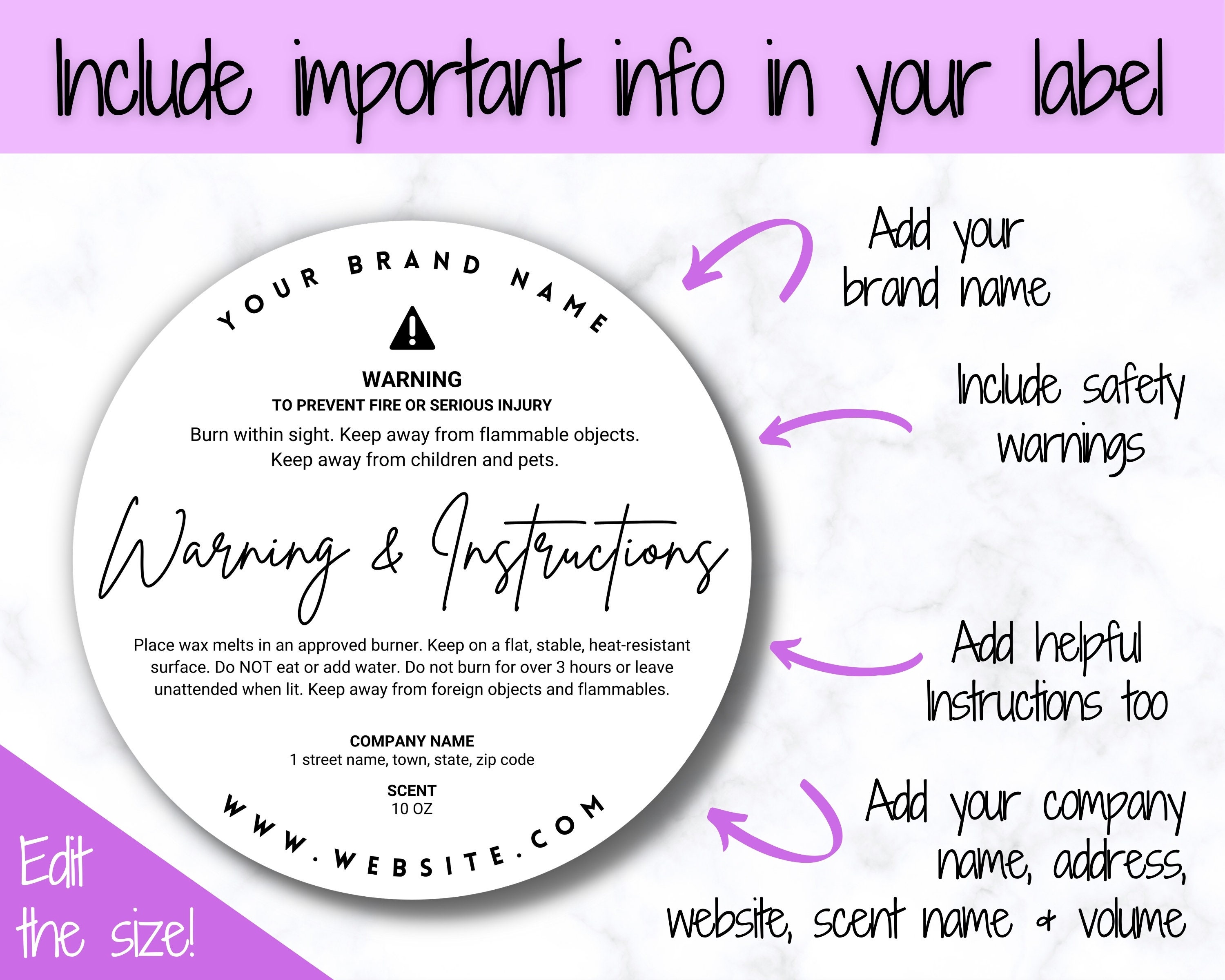 EDITABLE Wax Melt Warning Label Template Care & Fire Safety | Etsy UK