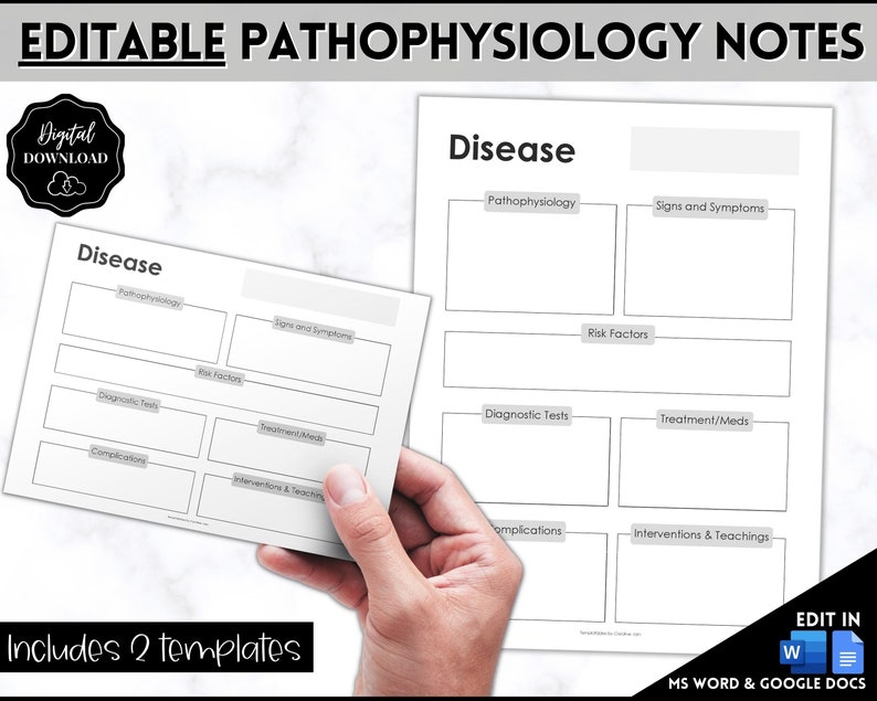 EDITABLE Nursing Patho Disease Template, Pathophysiology, Nurse Study ...