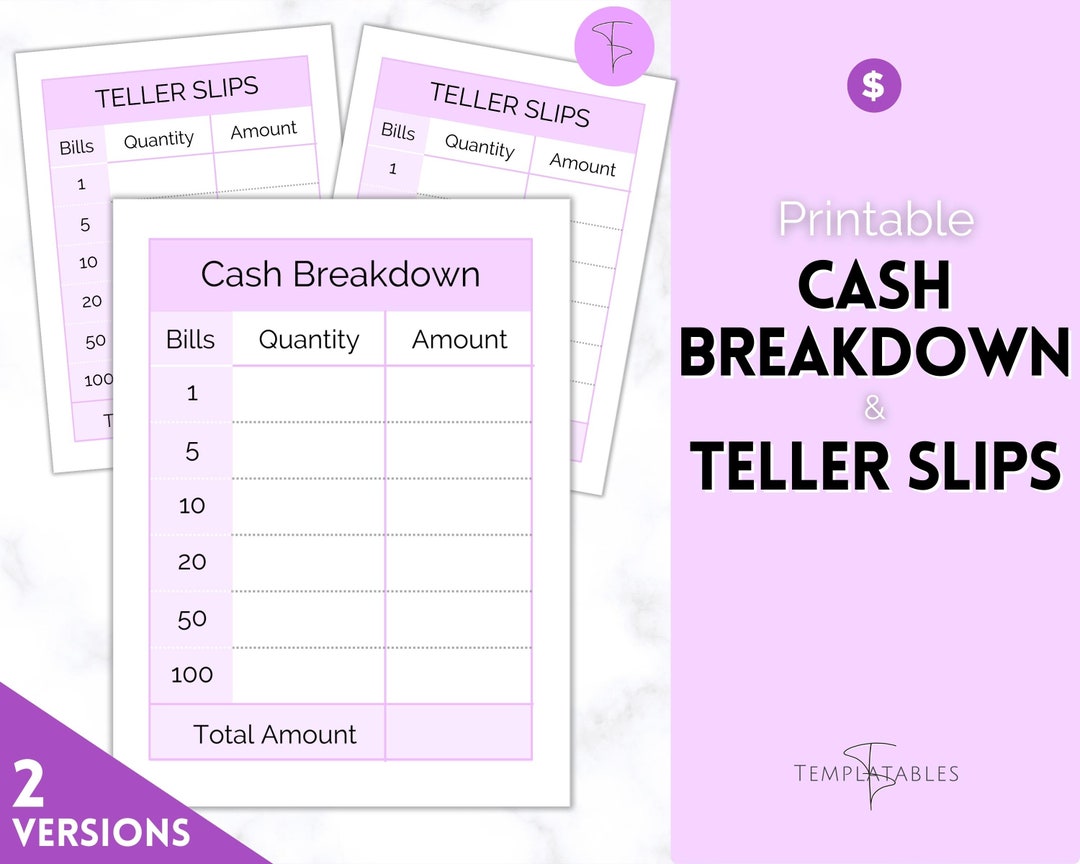 Teller Slips, Printable Cash Breakdown, Cash Slips, Bank Teller, Cash ...