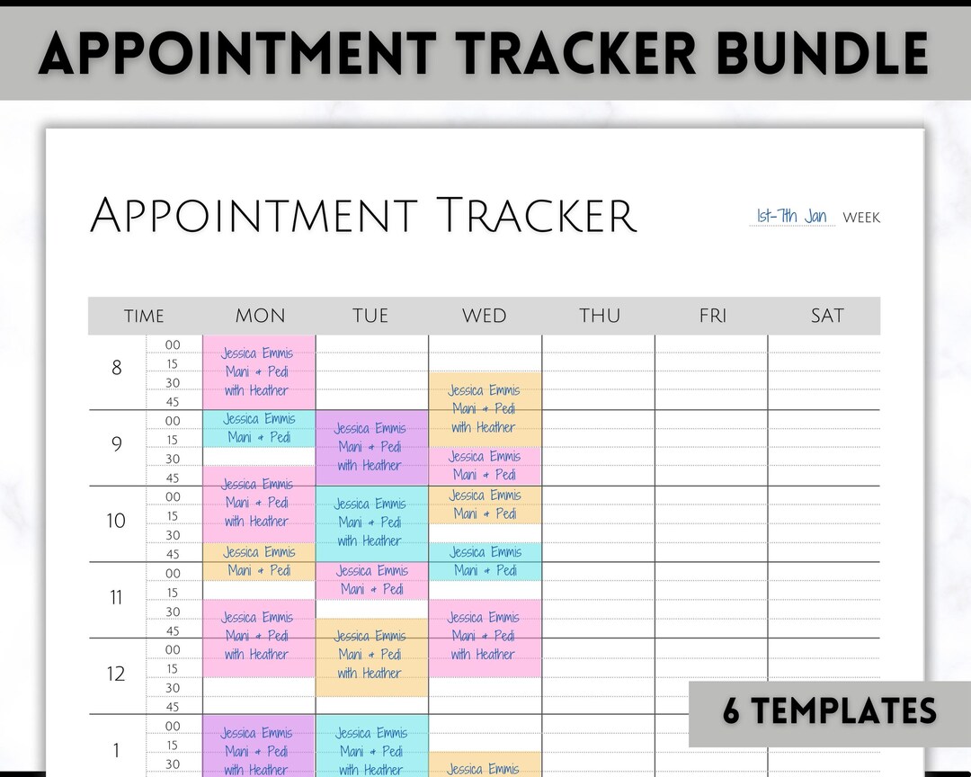 Appointment Tracker Printable, 15 Minute, Salon Planner, Therapist Appt ...