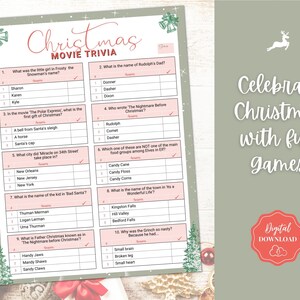 Holiday MOVIE TRIVIA Game! Christmas Game Printables, Xmas Party Game ...