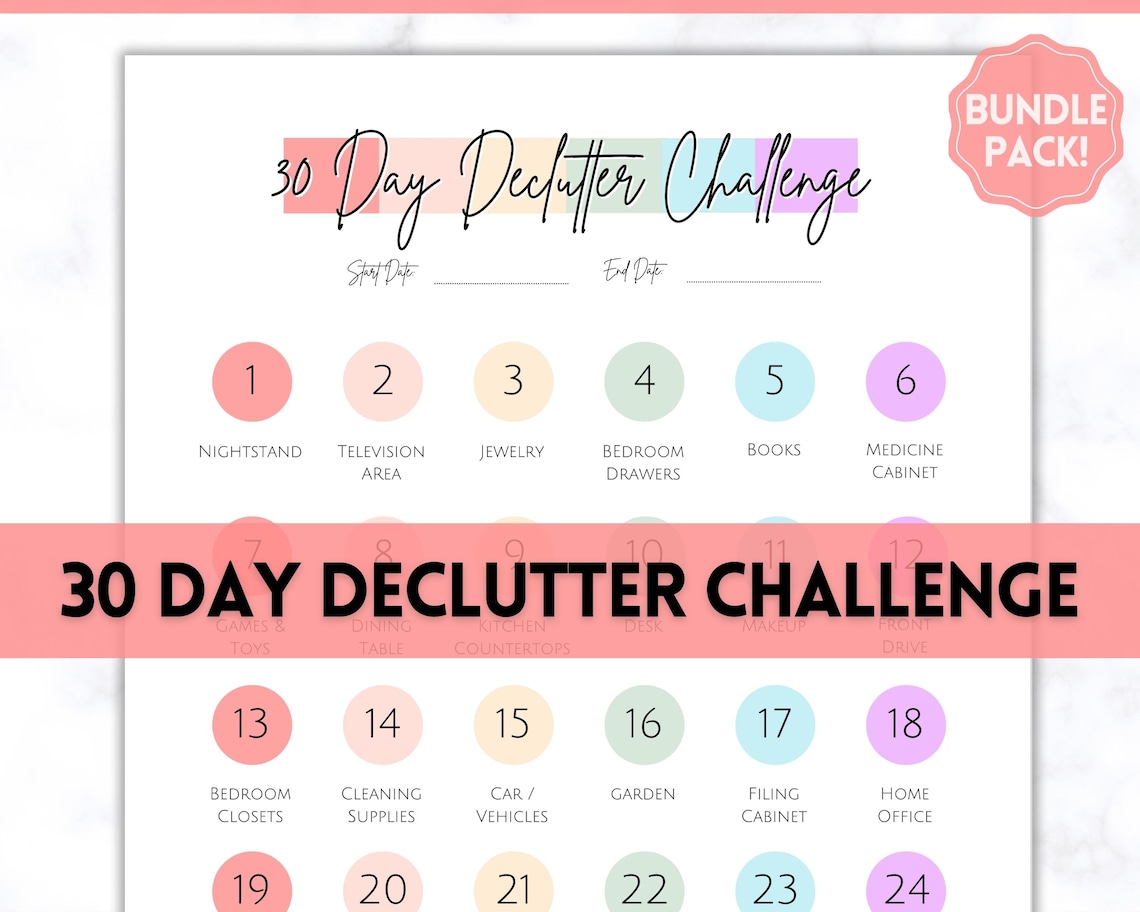 30 Day Declutter Challenge Printable Cleaning Planner - Etsy