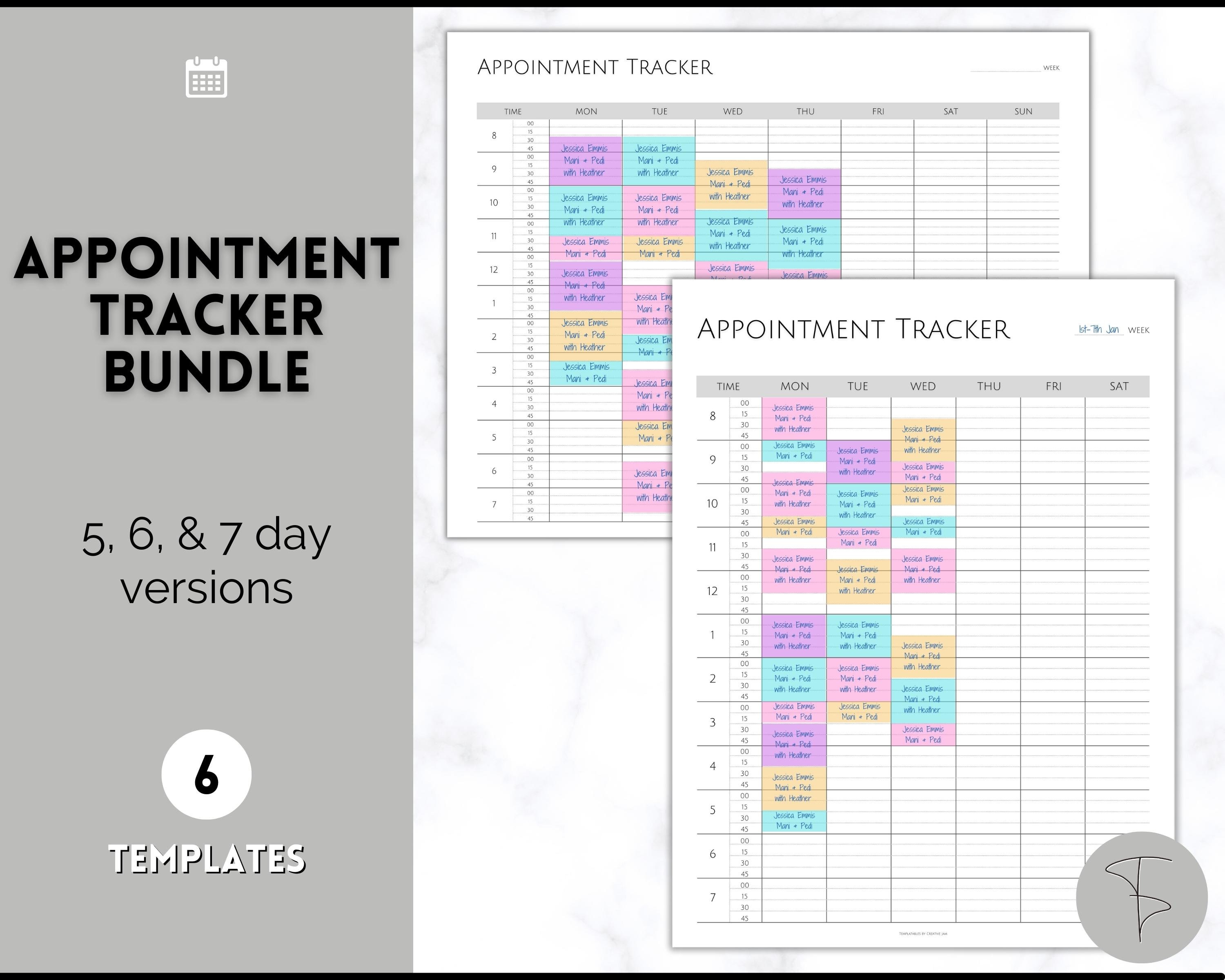 Appointment Tracker Printable, 15 Minute, Salon Planner, Therapist Appt ...