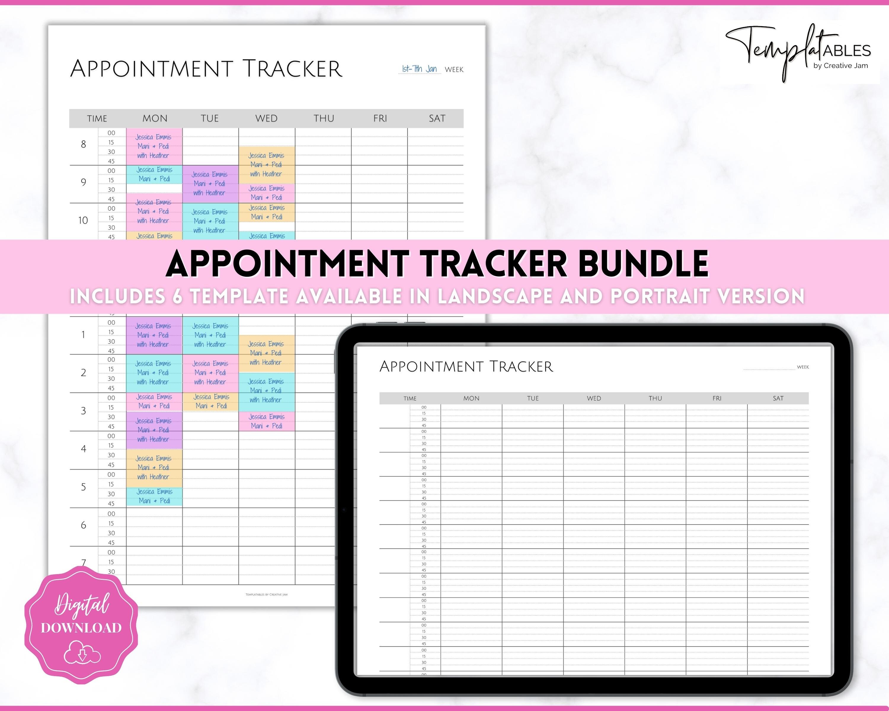 Appointment Tracker Printable, 15 Minute, Salon Planner, Therapist Appt ...