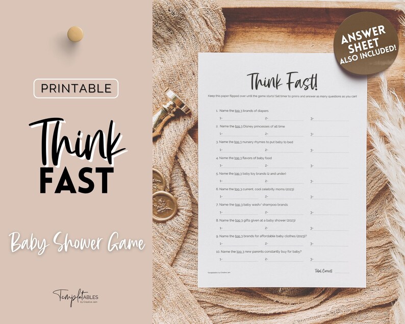 Think Fast Baby Shower Game Printable Baby Shower Games - Etsy