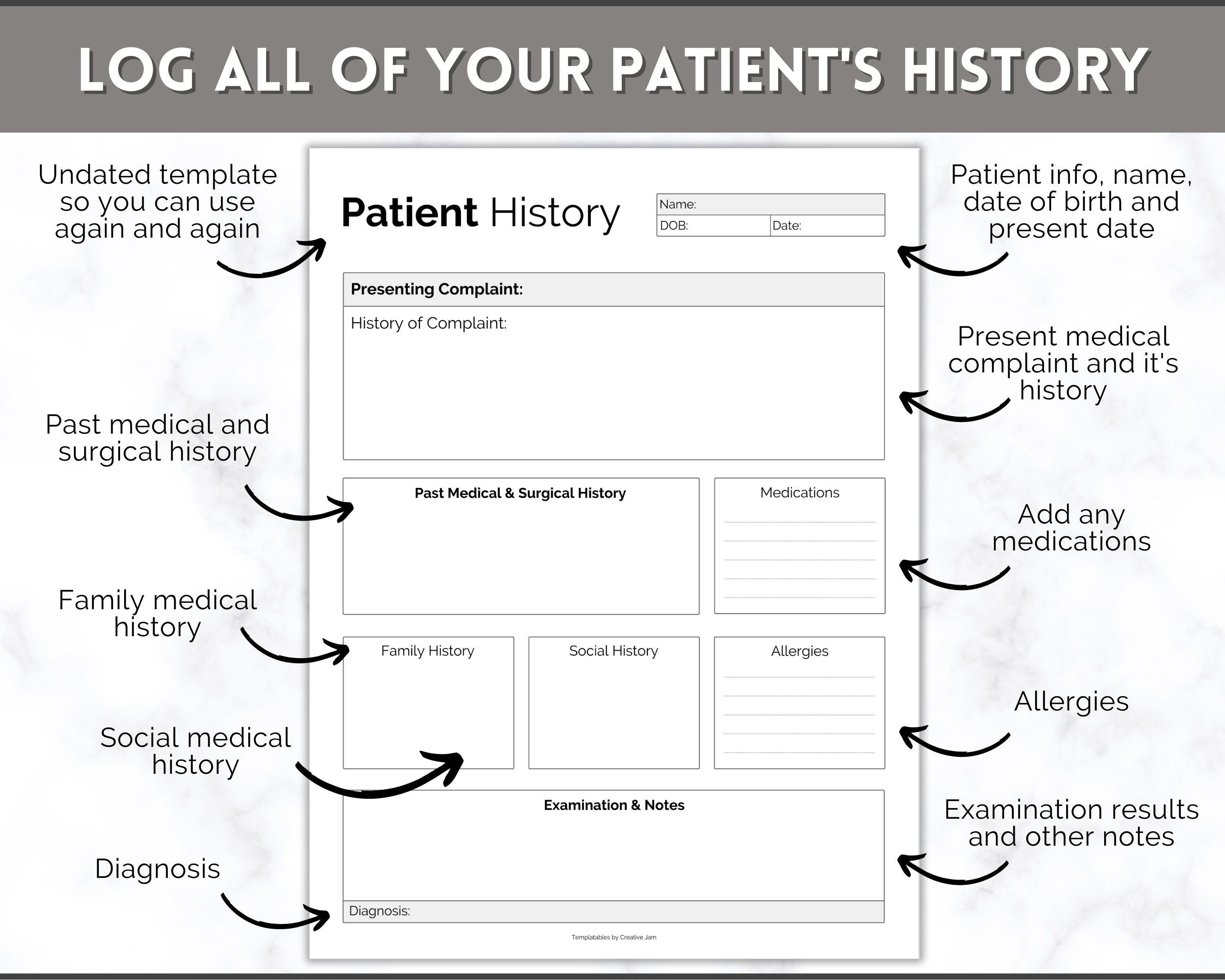Patient History Sheet, Printable Medical History Patient Report Sheet ...
