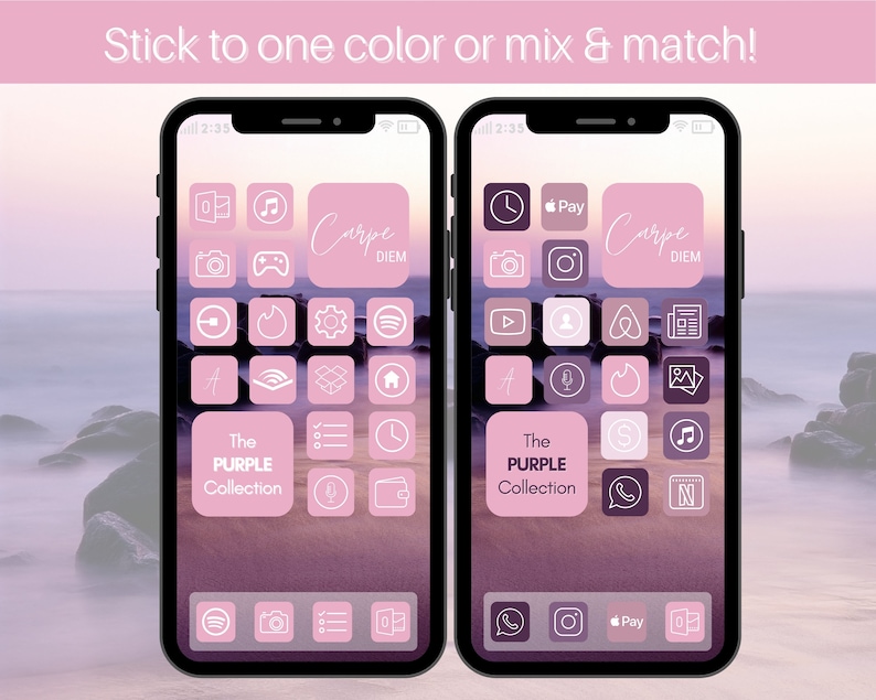 PURPLE Theme Ios 14 App Icons 600 Violet Lavender Lilac Pink | Etsy