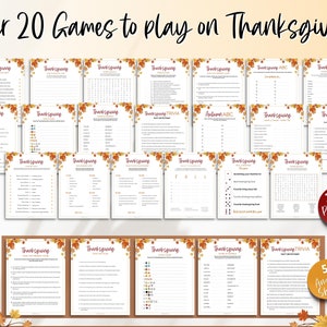 20 Thanksgiving Games, Printable Thanksgiving Games Bundle, Turkey ...