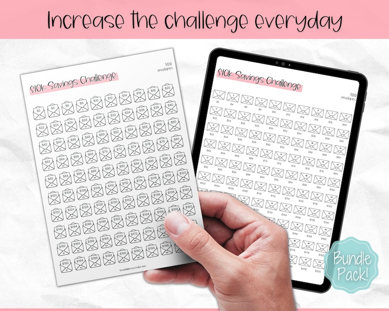 10k 100 Envelope Challenge Printable 10000 Savings Tracker - Etsy UK