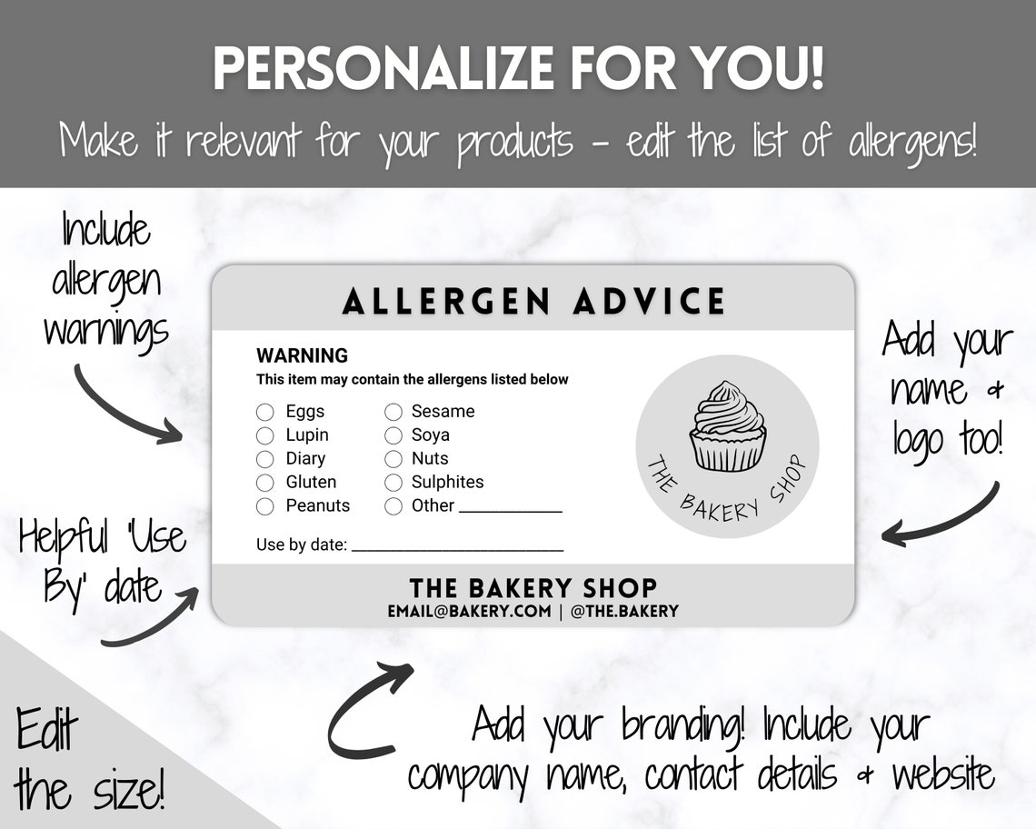 Allergen Label Template Editable Allergy Label Allergy - Etsy UK