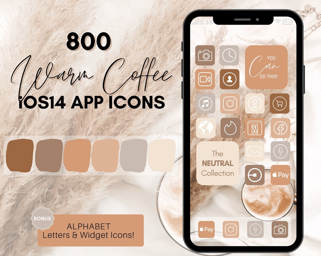 Coffee Theme Ios 14 App Icons, 800 Warm Neutral Aesthetic iPhone App ...
