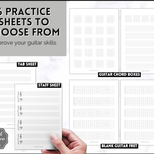 Printable Guitar Practice Sheet BUNDLE, Guitar Chord Sheets, Blank ...