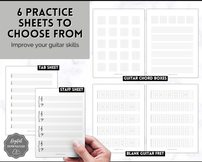 Printable Guitar Practice Sheet BUNDLE Guitar Chord Sheets - Etsy