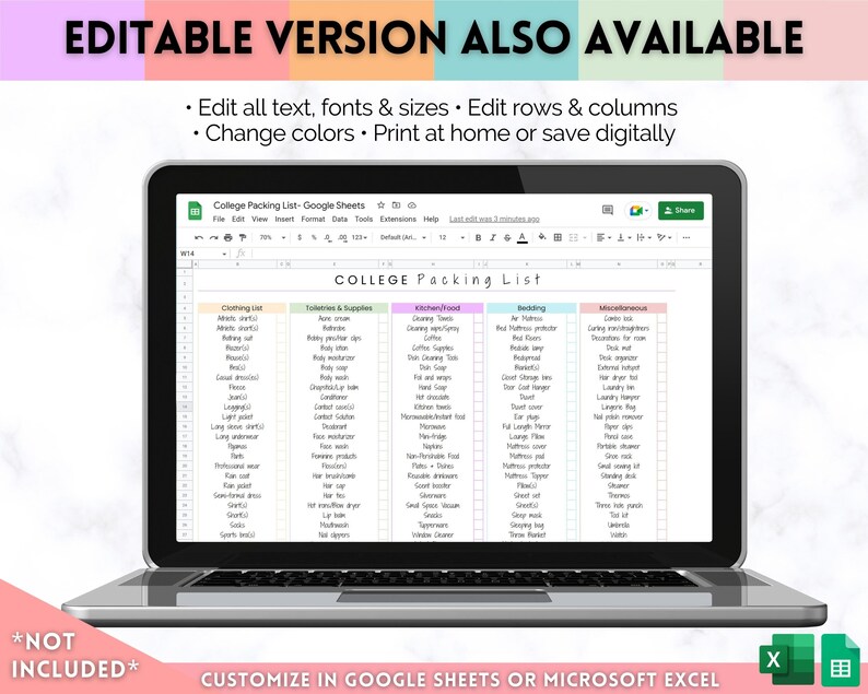 Printable College Packing List Back to School Packing - Etsy