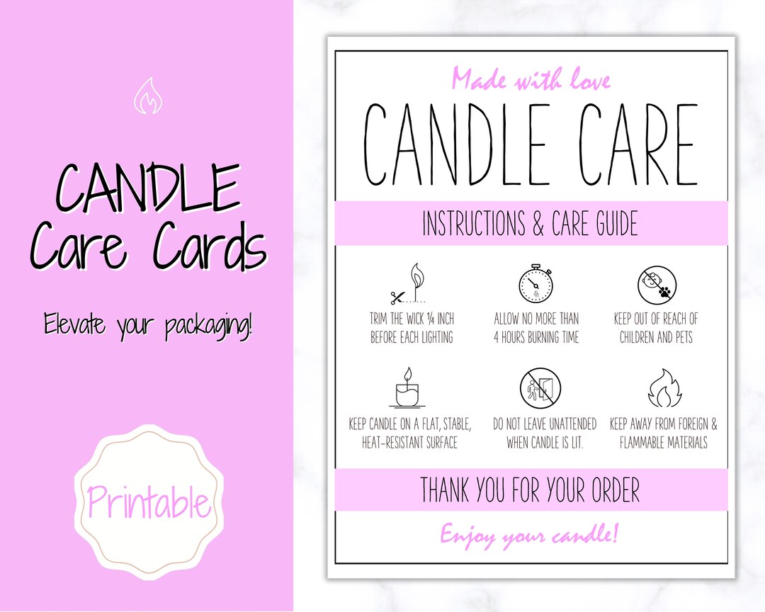 Candle Care Card Printable, Candle Care Guide, Candle Safety ...