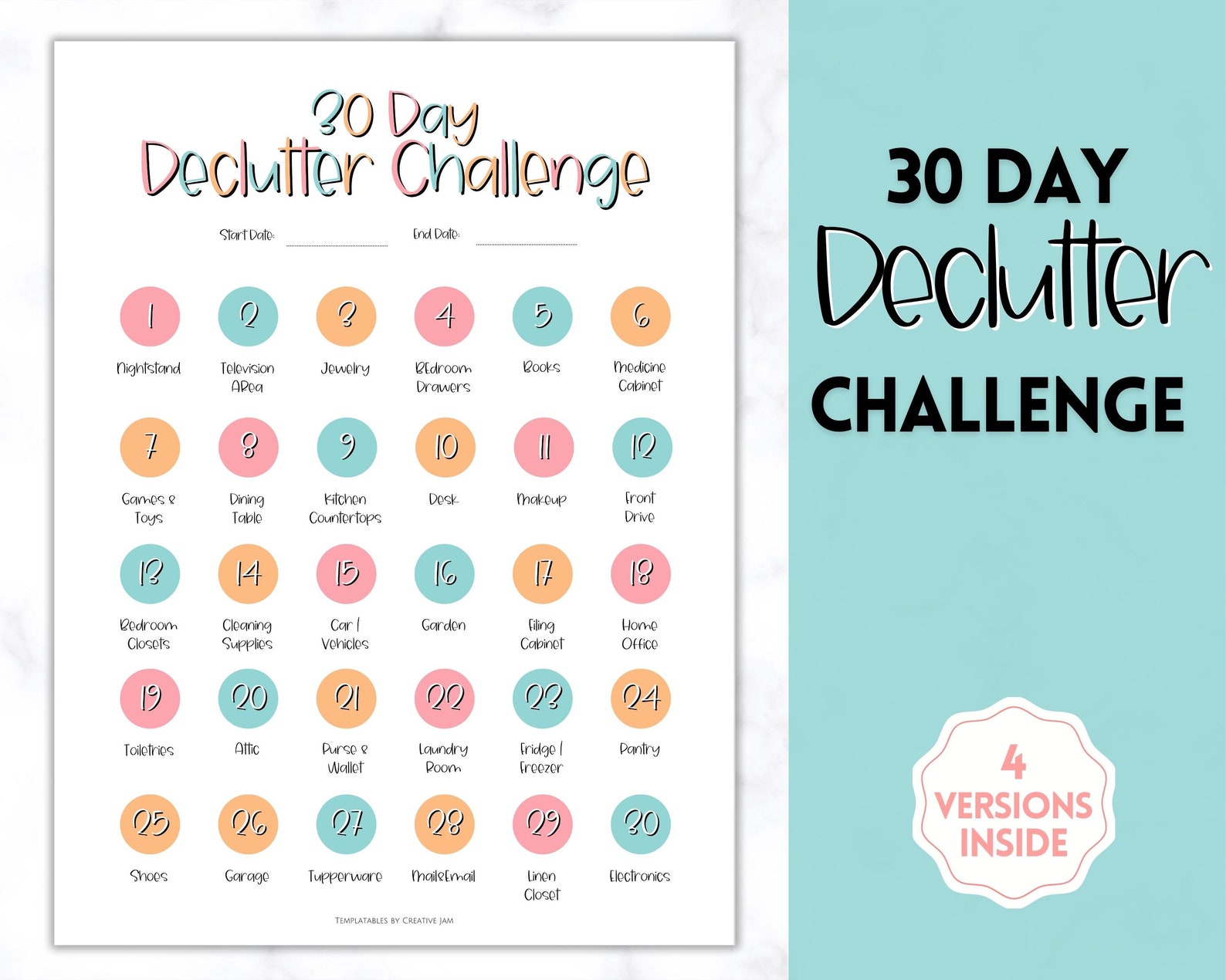 30 Day Declutter Challenge Printable Cleaning Planner | Etsy