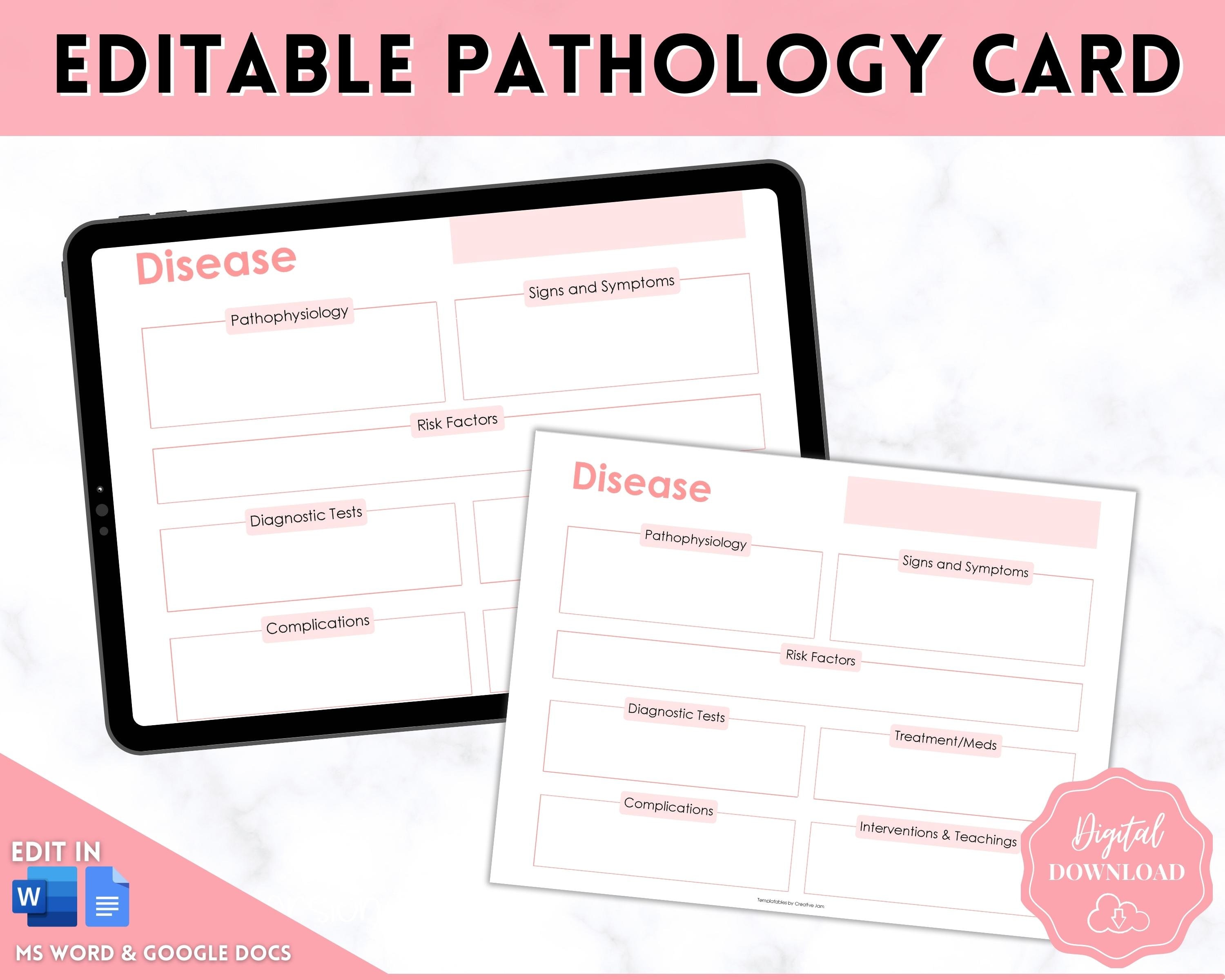EDITABLE Nursing Patho Disease Template, Pathophysiology, Nurse Study ...