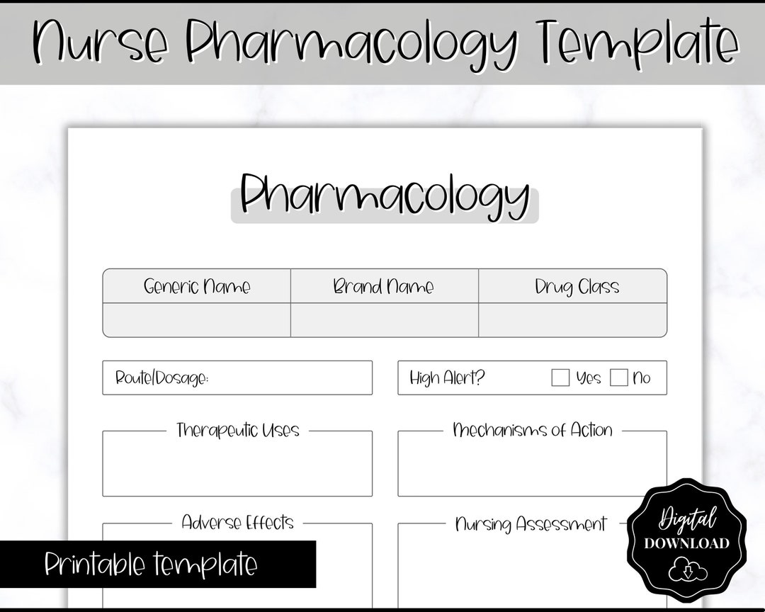 Nursing Pharmacology Template, Printable Nursing Notes, Nursing School ...