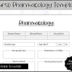 Nursing Pharmacology Template, Printable Nursing Notes, Nursing School ...
