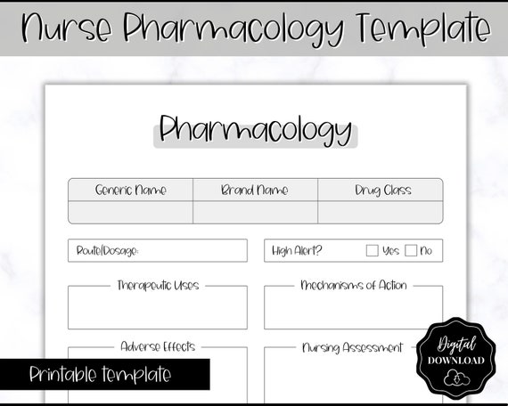 Nursing Pharmacology Template Printable Nursing Notes - Etsy