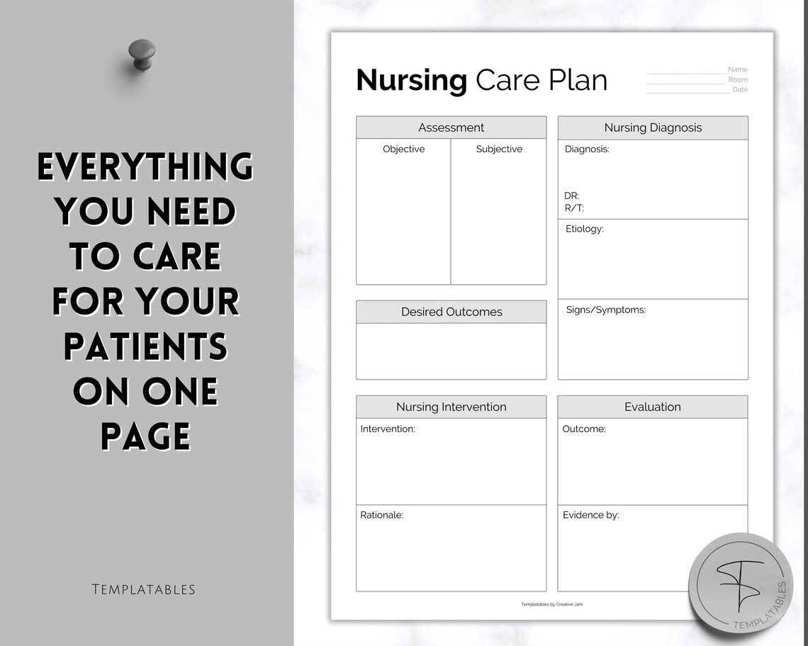 Nursing Care Plan Template Printable Nursing Notes - Etsy UK