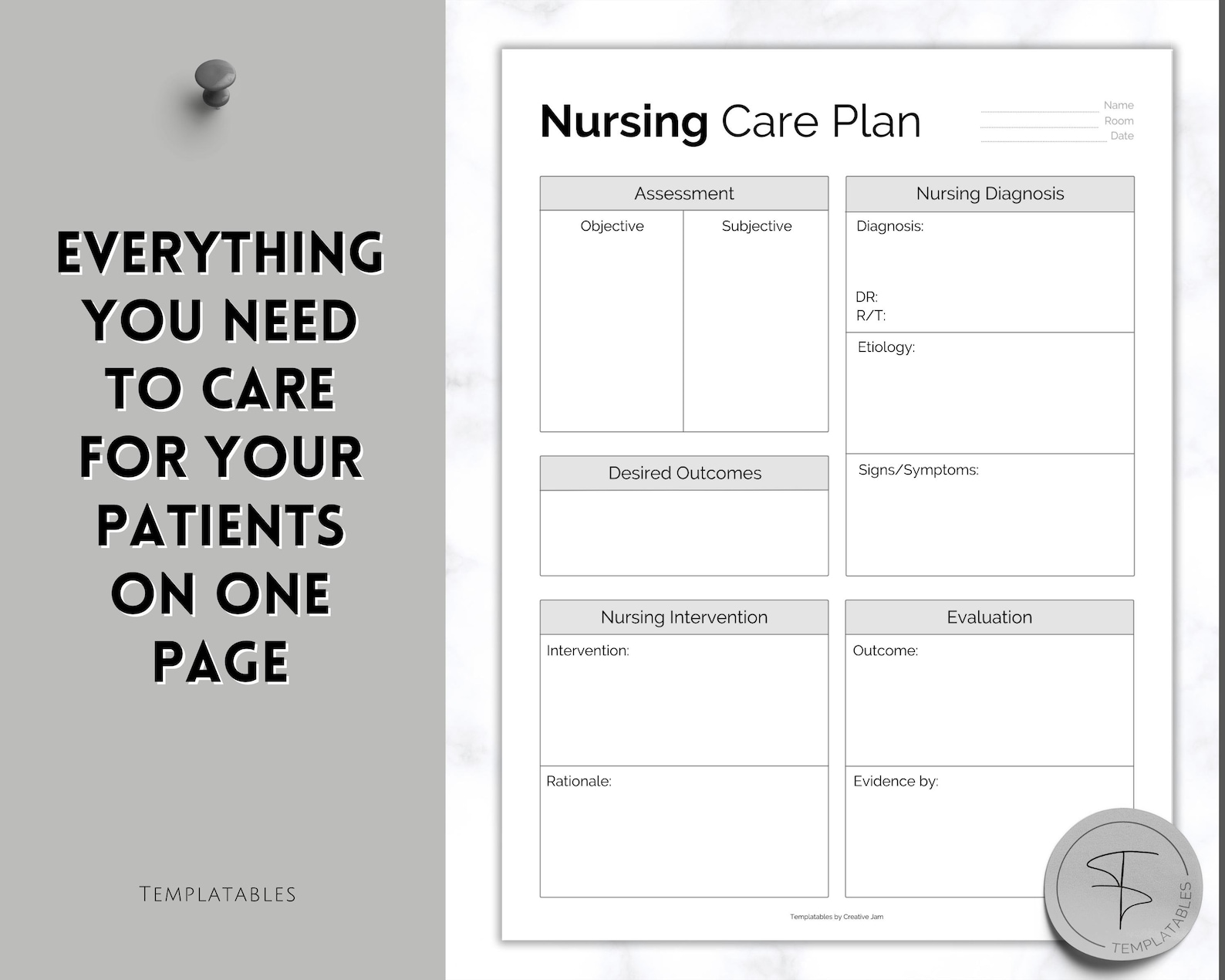 Nursing Care Plan Template, Printable Nursing Notes Assessment, Nursing ...