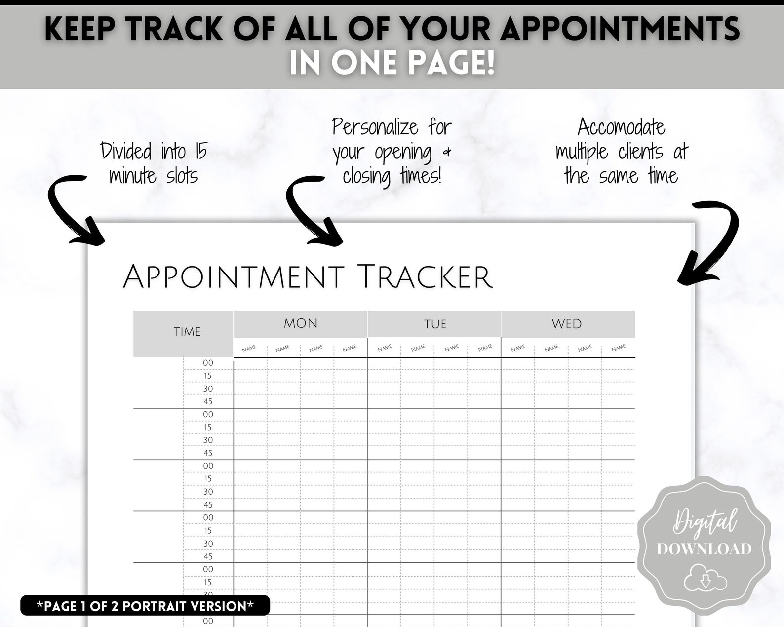 Appointment Tracker Printable 15 Minute Salon Planner - Etsy