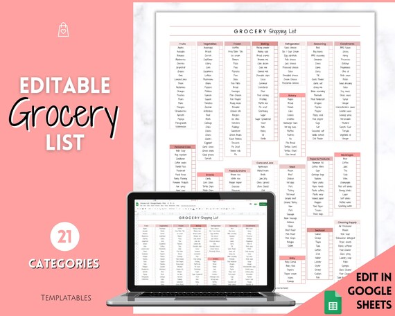 EDITABLE Grocery List Master Grocery List Printable Weekly - Etsy