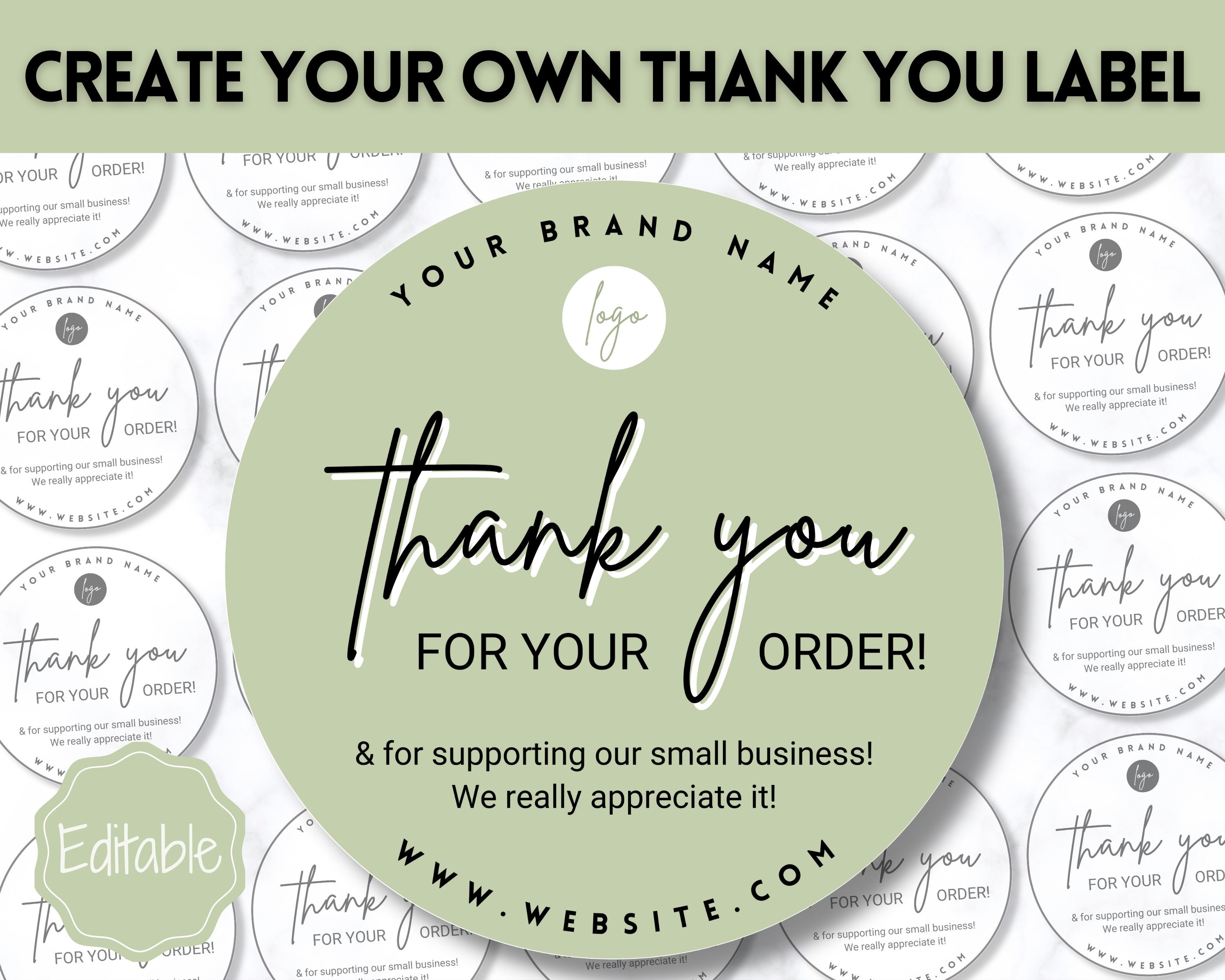 EDITABLE Thank You Sticker, Digital Thank You Label Template, Thank You ...