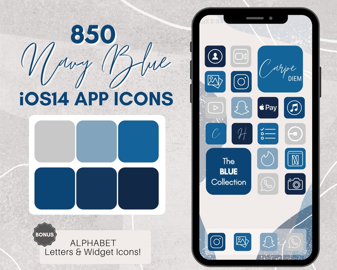 Ios 14 App Icon BUNDLE! 850 NAVY BLUE App Icons! Blue, Gray, 850 Home ...