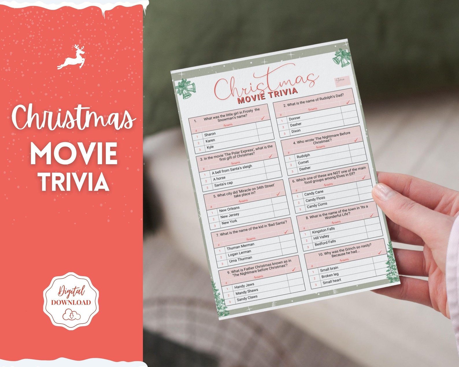 Holiday MOVIE TRIVIA Game! Christmas Game Printables, Xmas Party Game ...