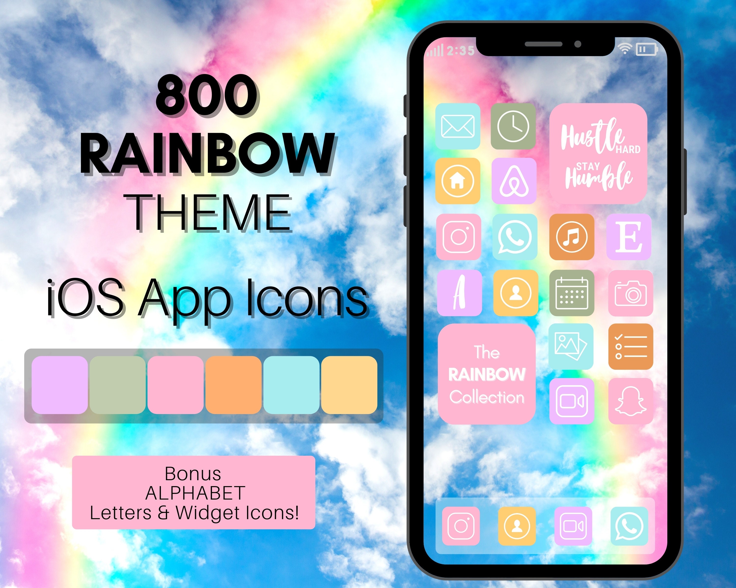 Rainbow Theme iOS 14 App Icons 800 Pastel iPhone App Icons | Etsy