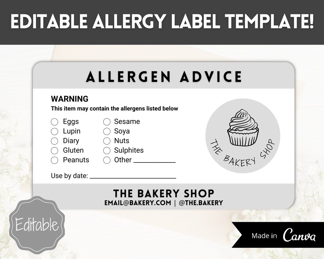 Allergen Label Template, Editable Allergy Label, Allergy Information Stickers, Cakes, Baking ...