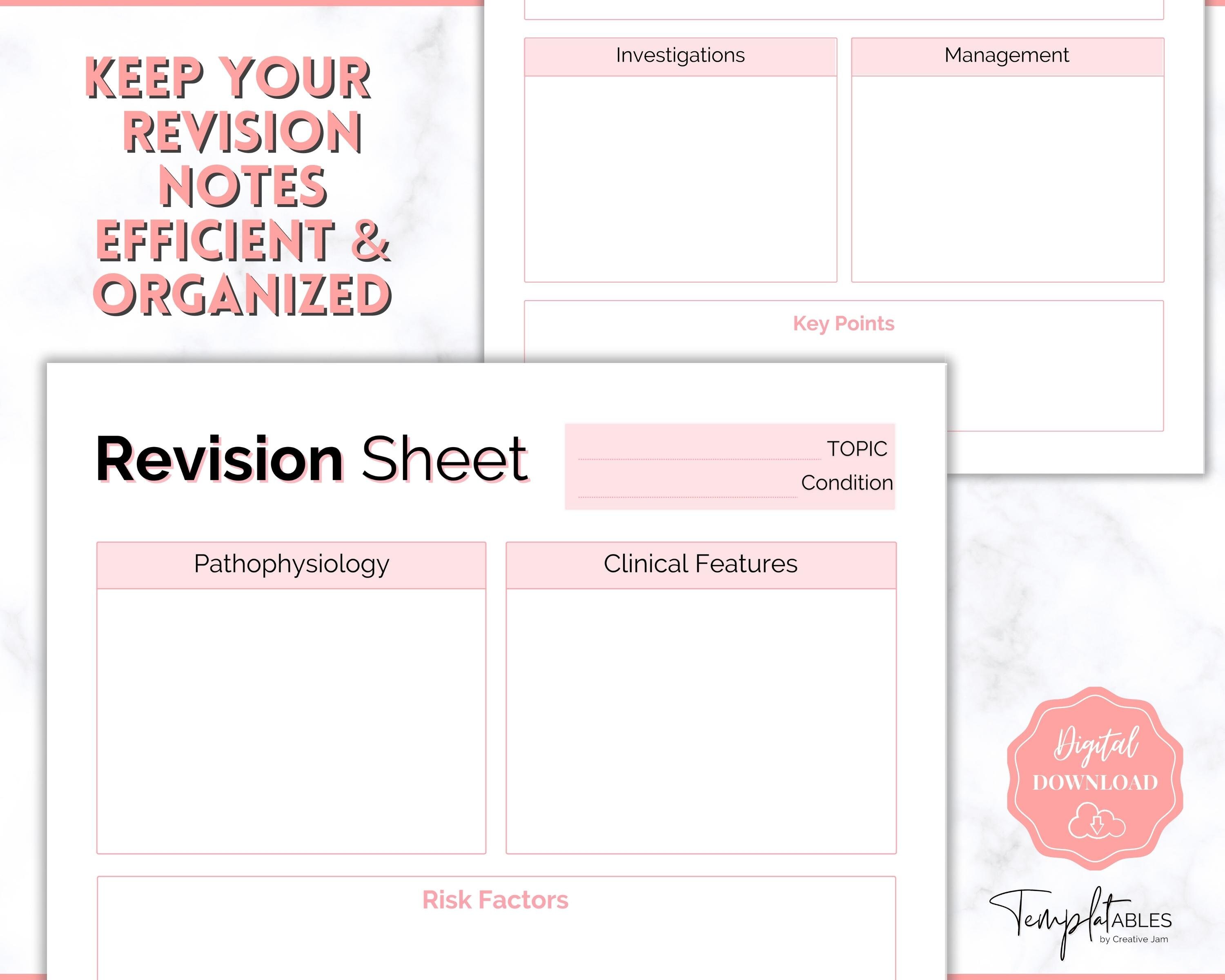 Nursing Revision Sheets Medical School Medicine & Nursing - Etsy