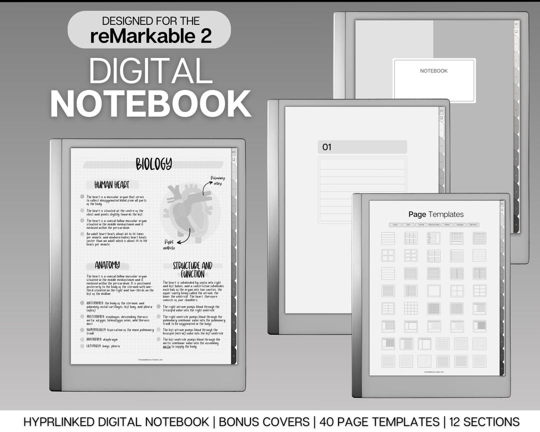 Digital Notebook for the Remarkable, 40+ Page Templates, Hyperlinked ...