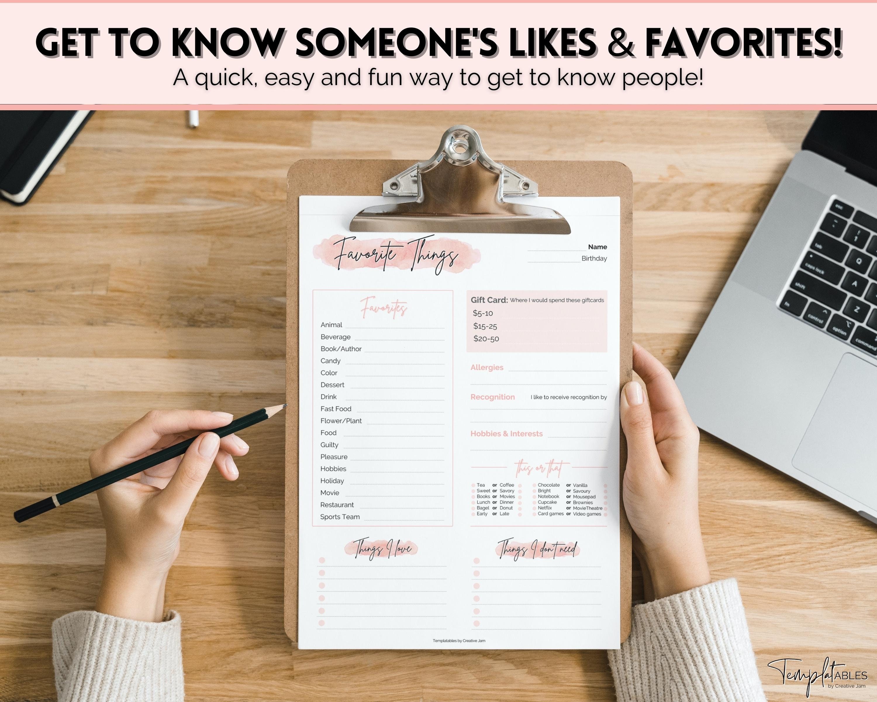 Employee Favorite Things, Get to Know You Game, Favorites List, Get to ...