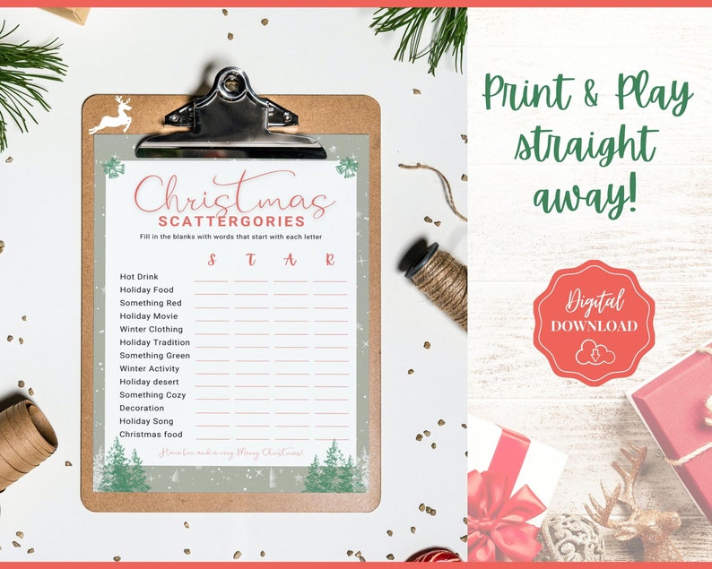 Christmas Scattergories Game! Holiday Game Printables, Xmas Party Game ...