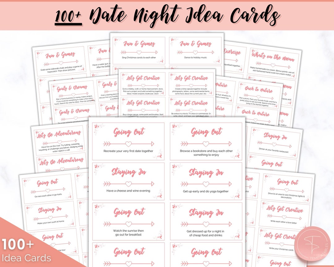 Date Night Cards, Printable Set of 100+ Date Night Ideas, Date Night ...