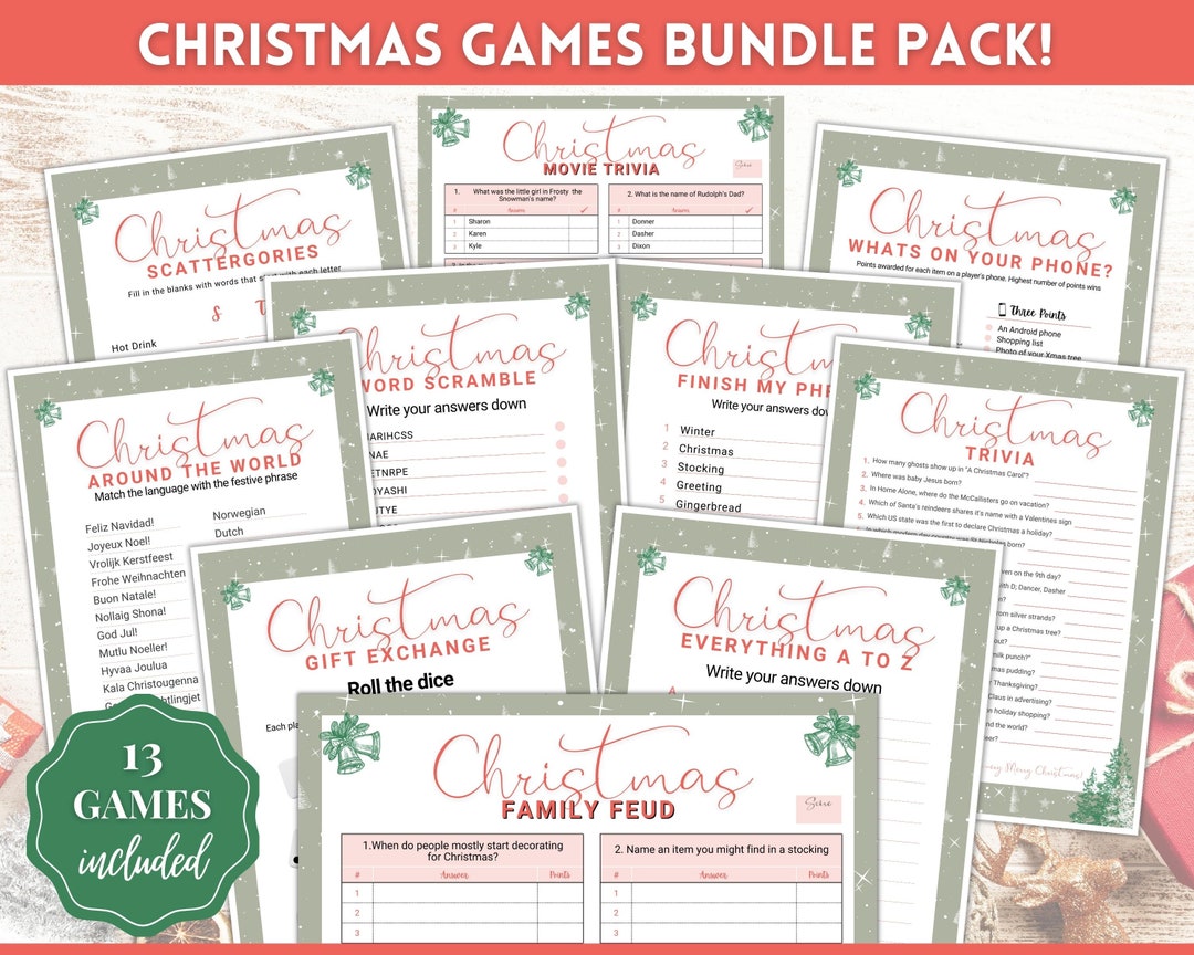 13 CHRISTMAS GAMES BUNDLE! Holiday Game Printables! Fun Family Activity ...